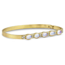 moonstone and diamond hinged huggie bangle, in 18k yellow gold ...