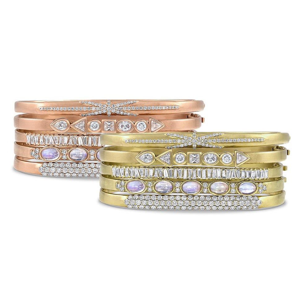 moonstone and diamond hinged huggie bangle, in 18k yellow gold ...